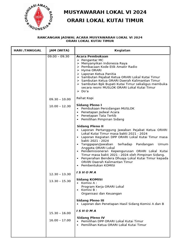 Jadwal Muslok VI ORARI Kutai Timur | PDF