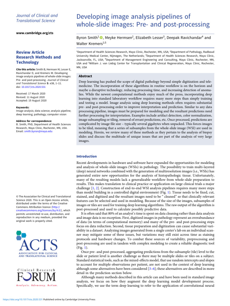 Developing Image Analysis Pipelines of Whole Slide Images Pre and Post Processing | PDF | Deep ...