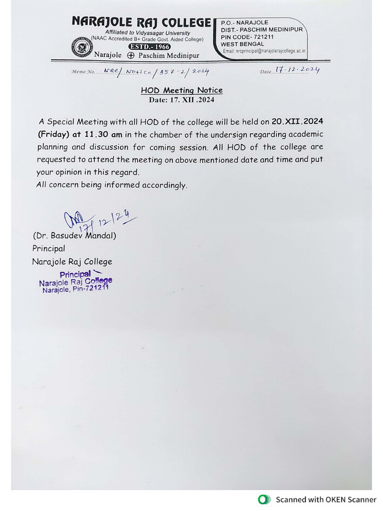 Notice - Meeting HOD | PDF