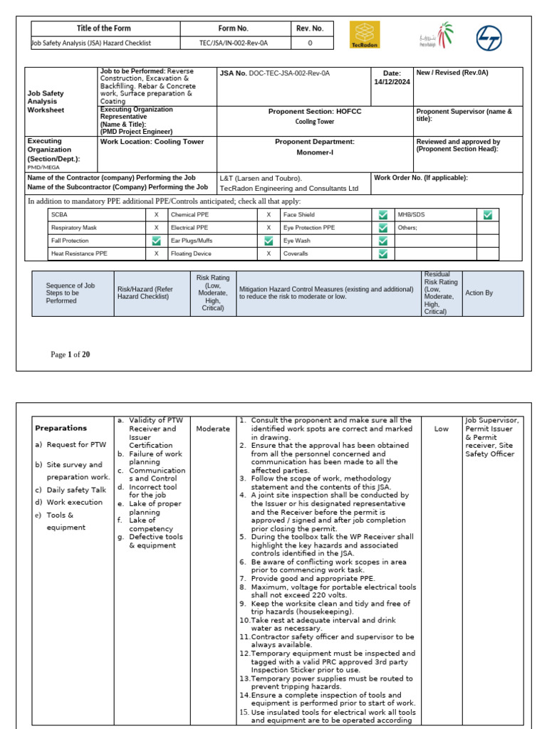 DOC-TEC-JSA-002-Rev-A | PDF | Scaffolding | Personal Protective Equipment