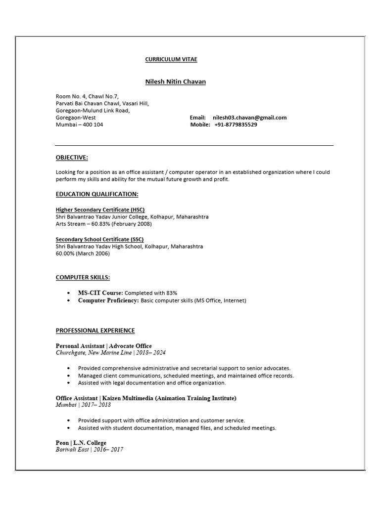 Nilesh Chavan Office Assistant | PDF