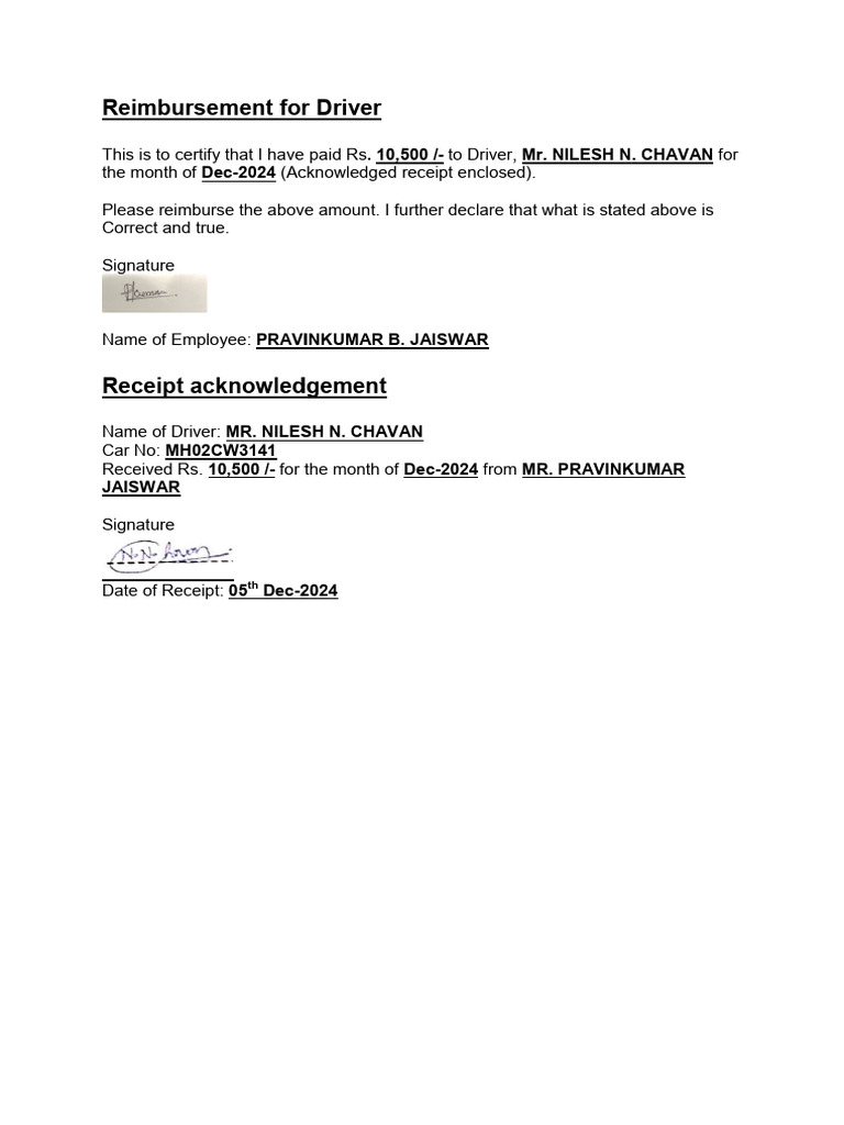 Driver Pay Slip Dec 2024month | PDF