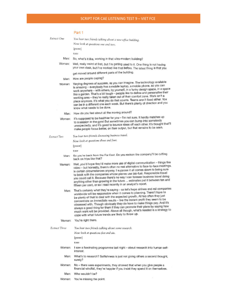 Script for CAE Listening Test 9 | PDF