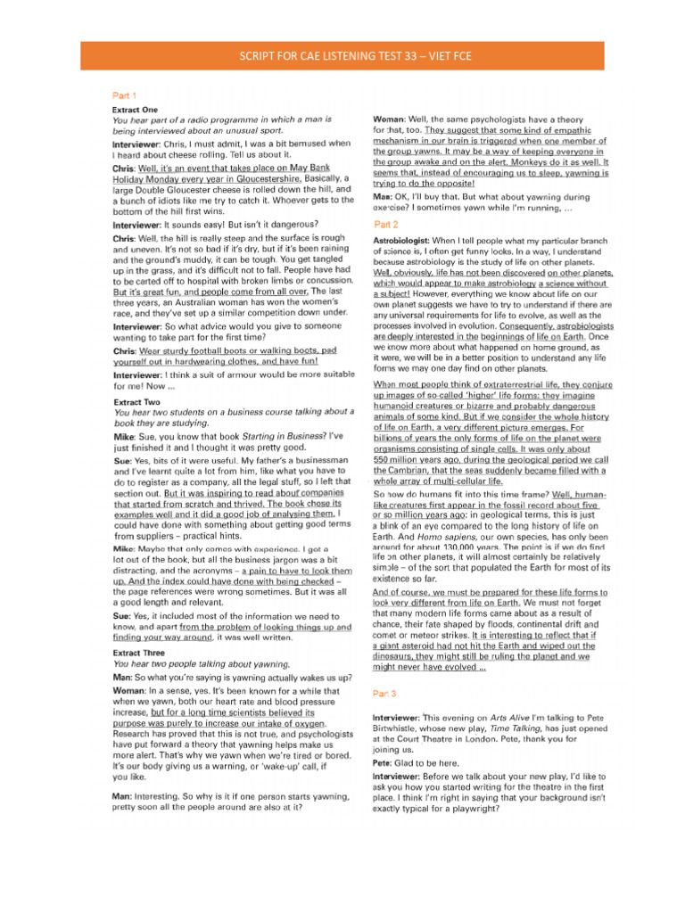 Script For CAE Listening Test 33 | PDF