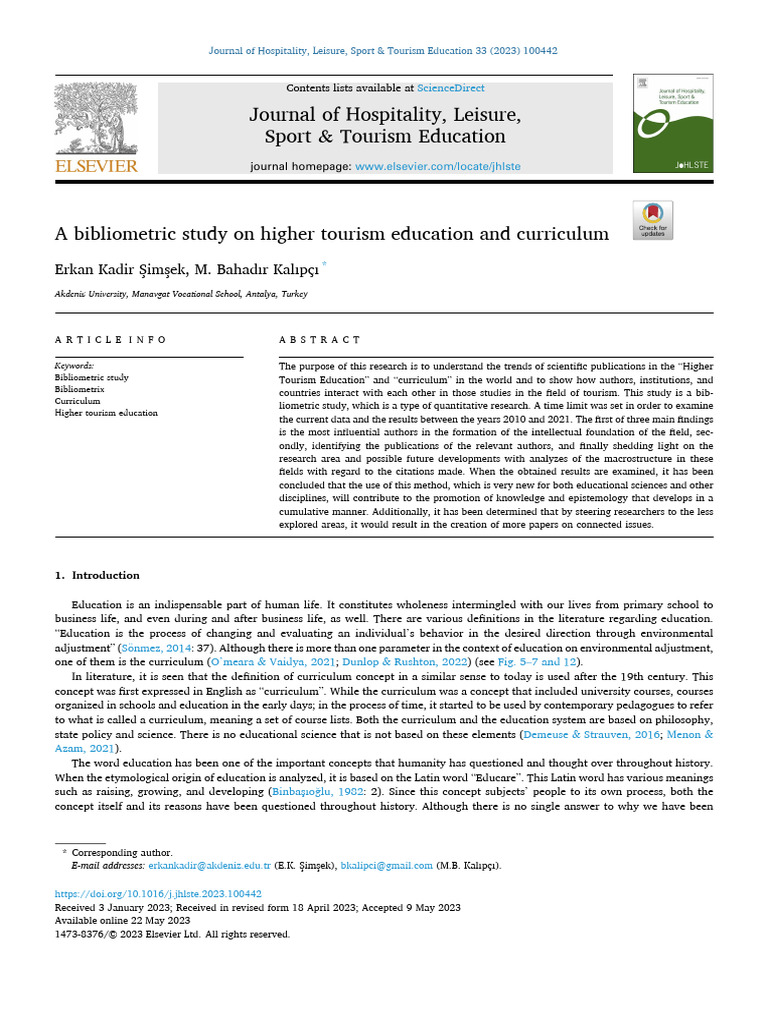 A Bibliometric Study On Higher Tourism Education and Curriculum | PDF ...