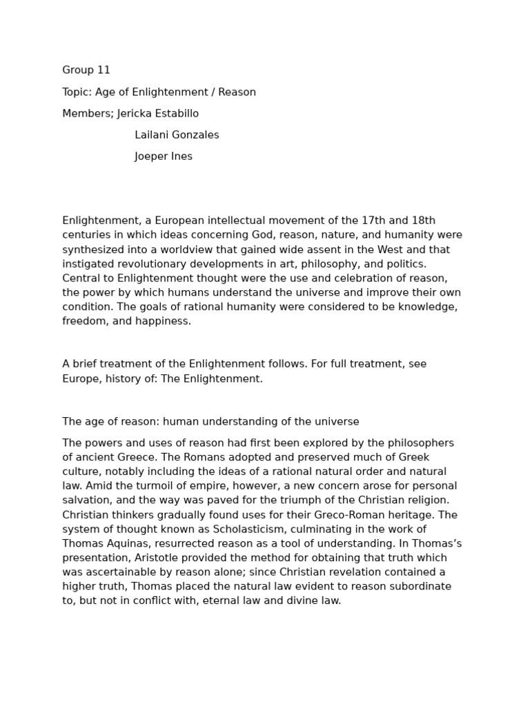 Age of Reason: Enlightenment Overview | PDF | Reason | Age Of Enlightenment