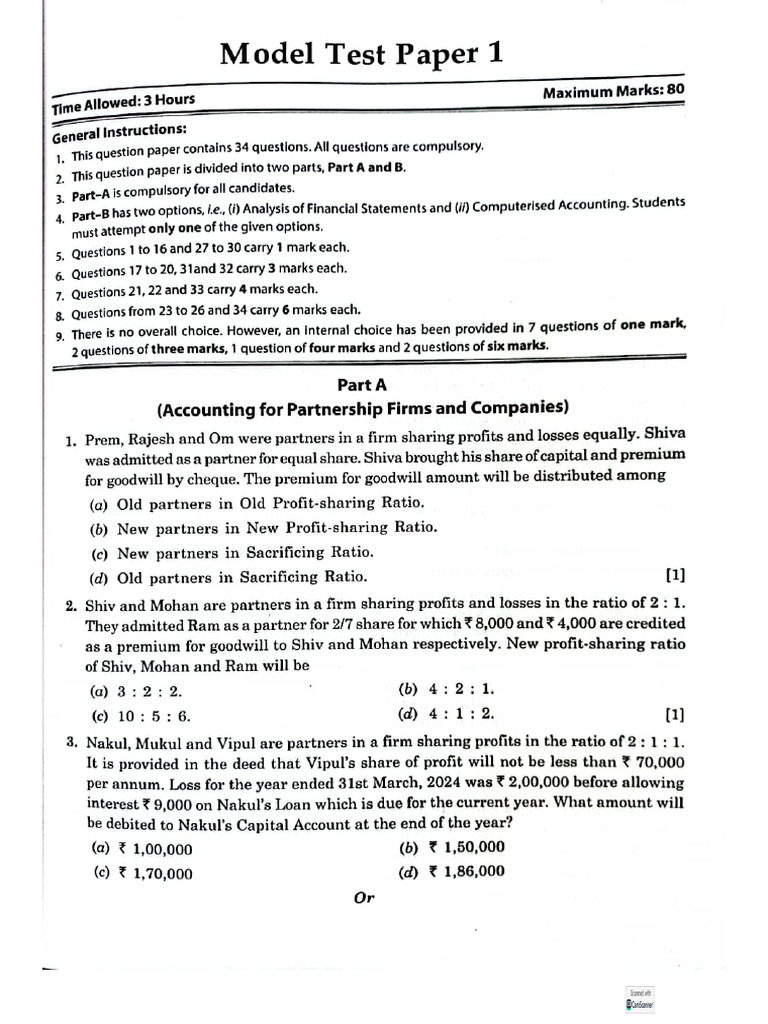 Accountancy Model Paper 1 | PDF
