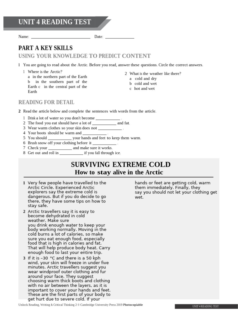Unlock 2e RW2 Tests_Unit 04 | PDF | Snow | Adjective Unlock 2e RW2 Tests_Unit 04 | PDF | Snow | Adjective