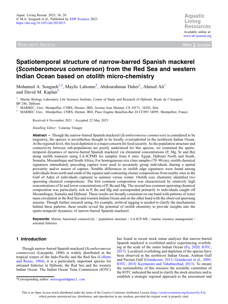 Spatiotemporal Structure of Narrow-Barred Spanish Mackerel From The Red ...
