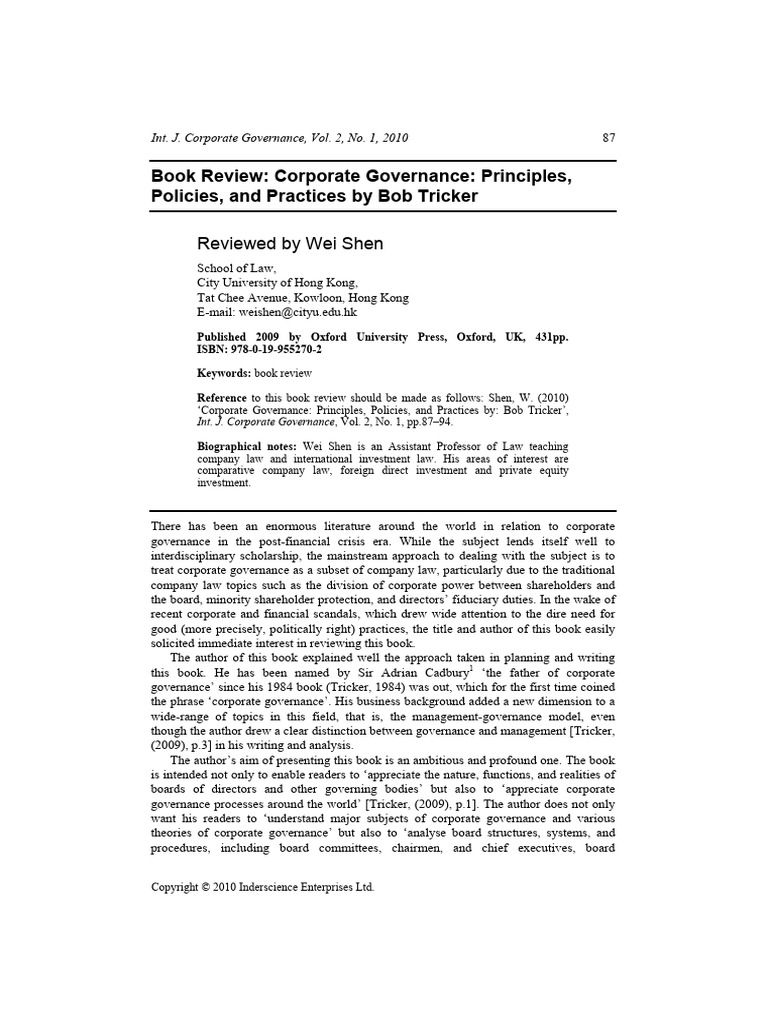 bob tricker | PDF | Governance | Audit