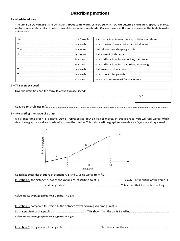 Describing Motions - Docs Pour Élèves - en ANGLAIS | PDF | Speed | Acceleration