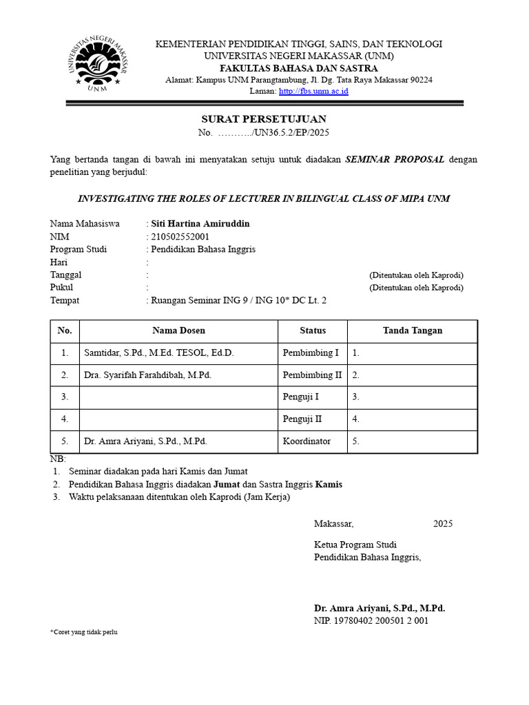 Siti Hartina Amiruddin Surat Persetujuan Proposal | PDF