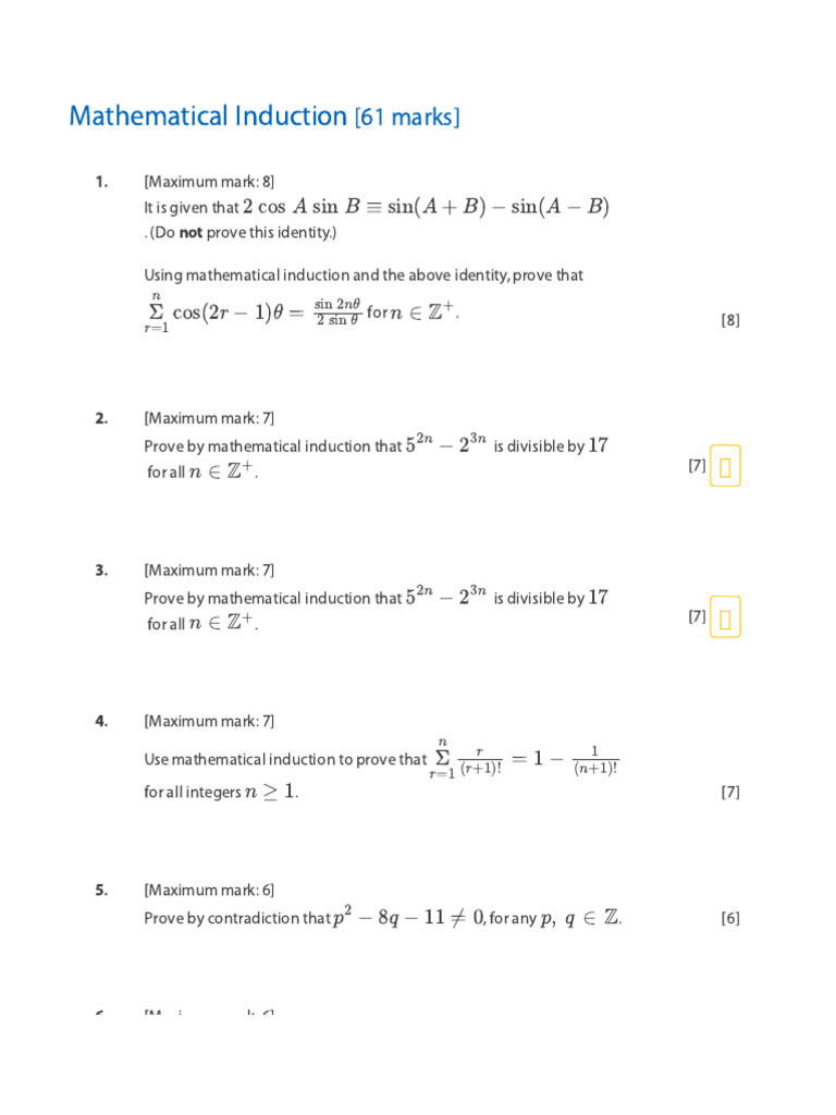 Mathematical Induction Problems | PDF | Number Theory | Discrete Mathematics
