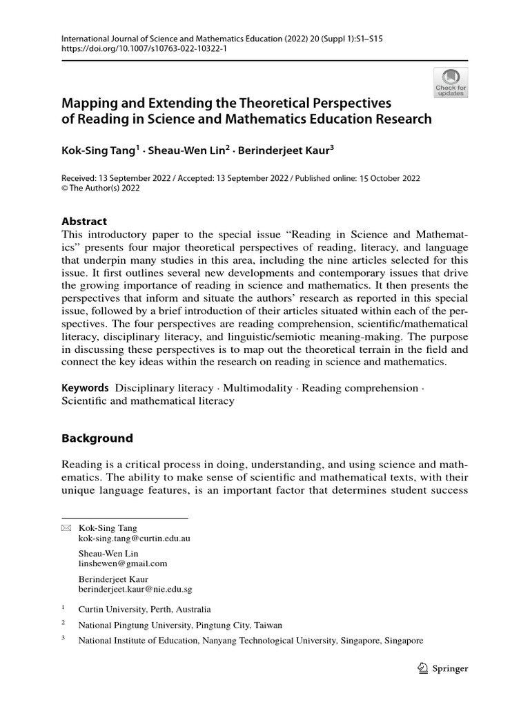 Mapping and Extending The Theoretical Perspectives of Reading in Science and Mathematics ...