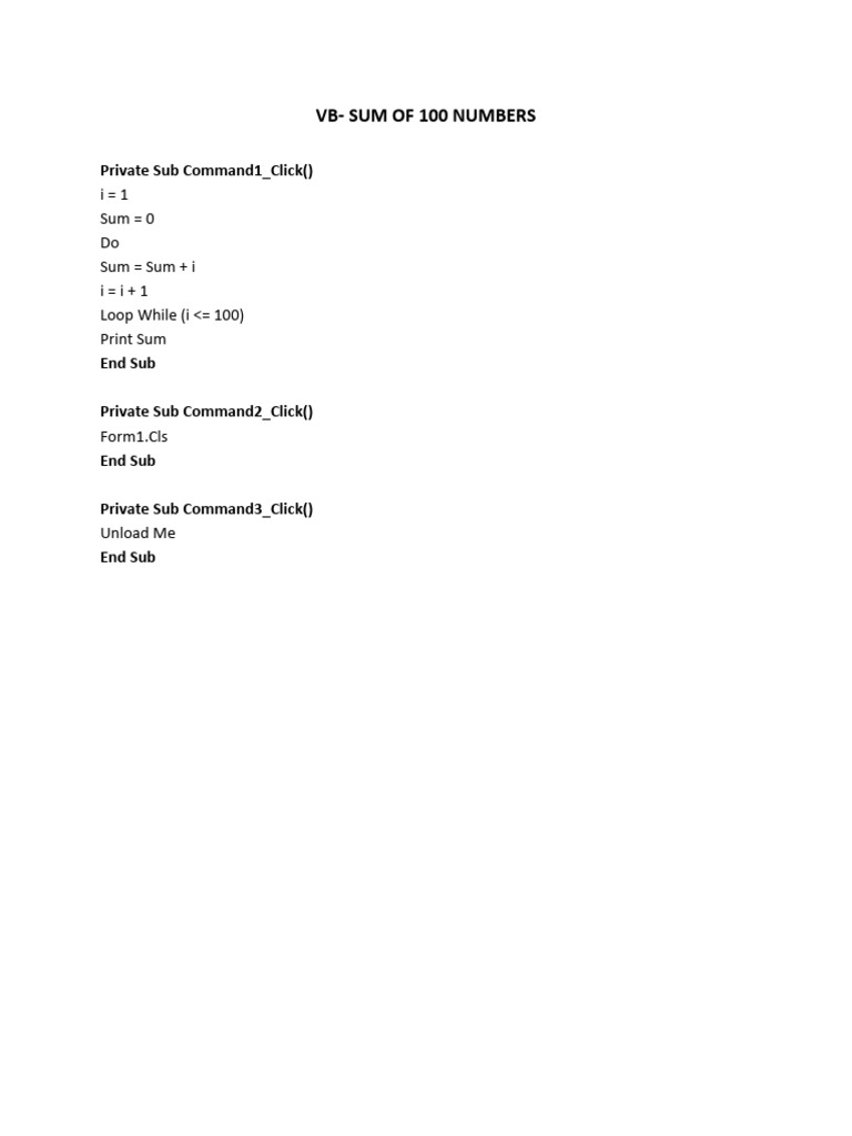 Vb-Sum of 100 Num | PDF