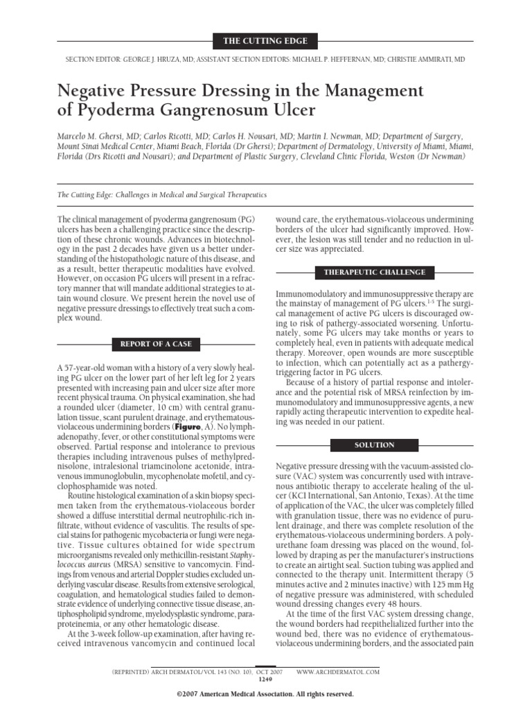 Ghersi M. - Negative Pressure Dressing in The Management of Pyoderma Gangrenosum Ulcer | PDF ...