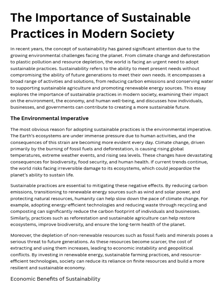 Importance of Sustainable Practices | PDF | Sustainability | Renewable ...