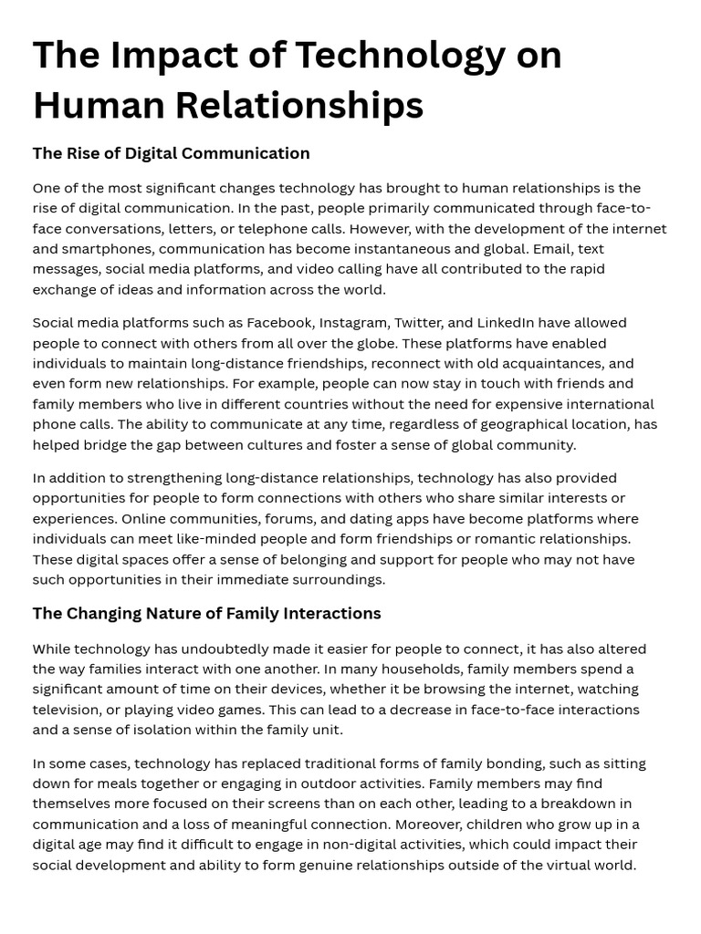 The Impact of Technology On Human Relationships | PDF | Social Media ...