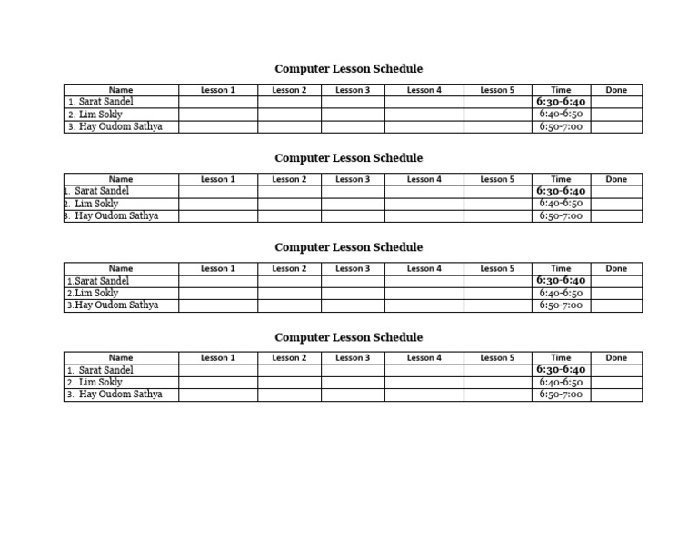 Computer Lesson Schedule | PDF