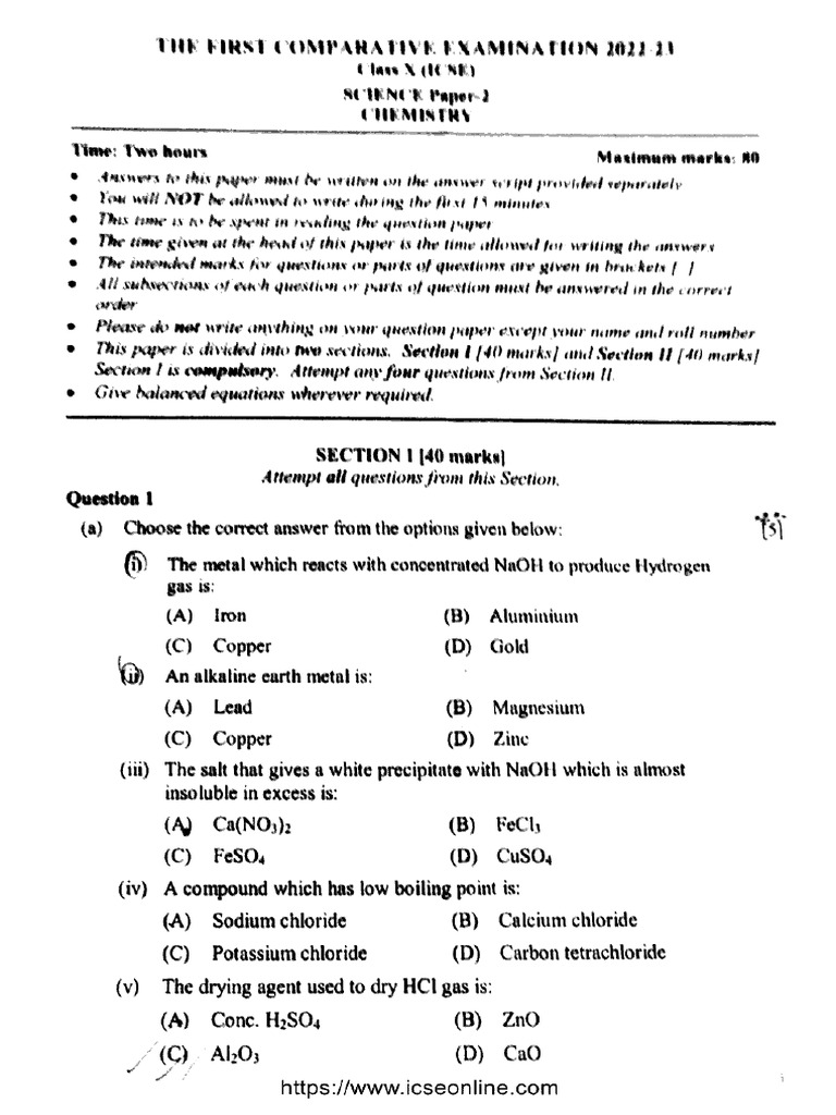 Icse Class 10 First Comparative Chemistry Science 080823 2023 | PDF