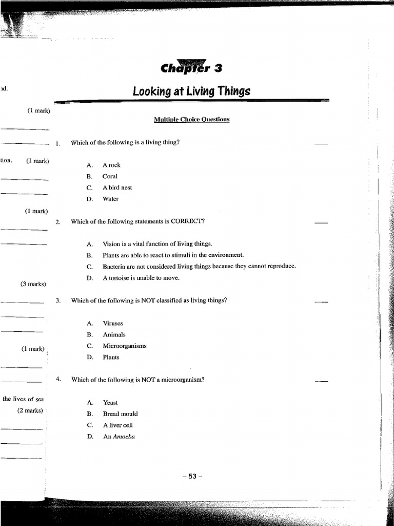 Ch3 Looking at Living Things Questions | PDF