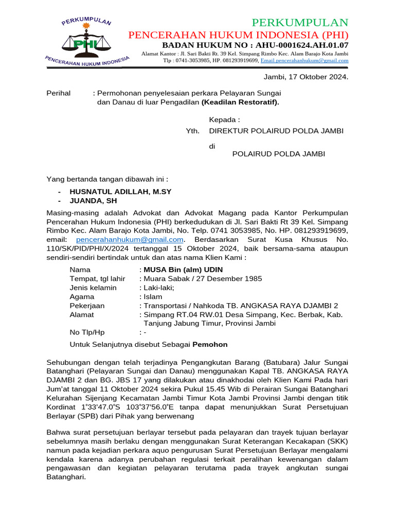 Permohonan Penyelesaian Perkara Pelayaran di Jambi | PDF