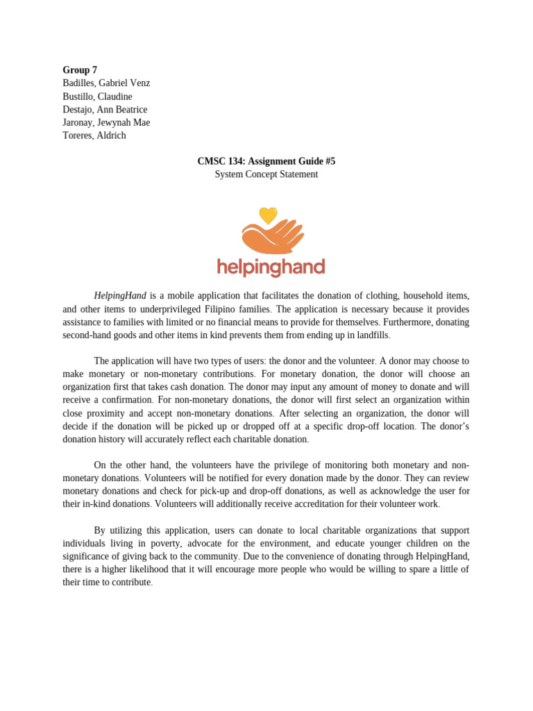 Unit5Assignment HelpingHand SystemConceptStatement | PDF