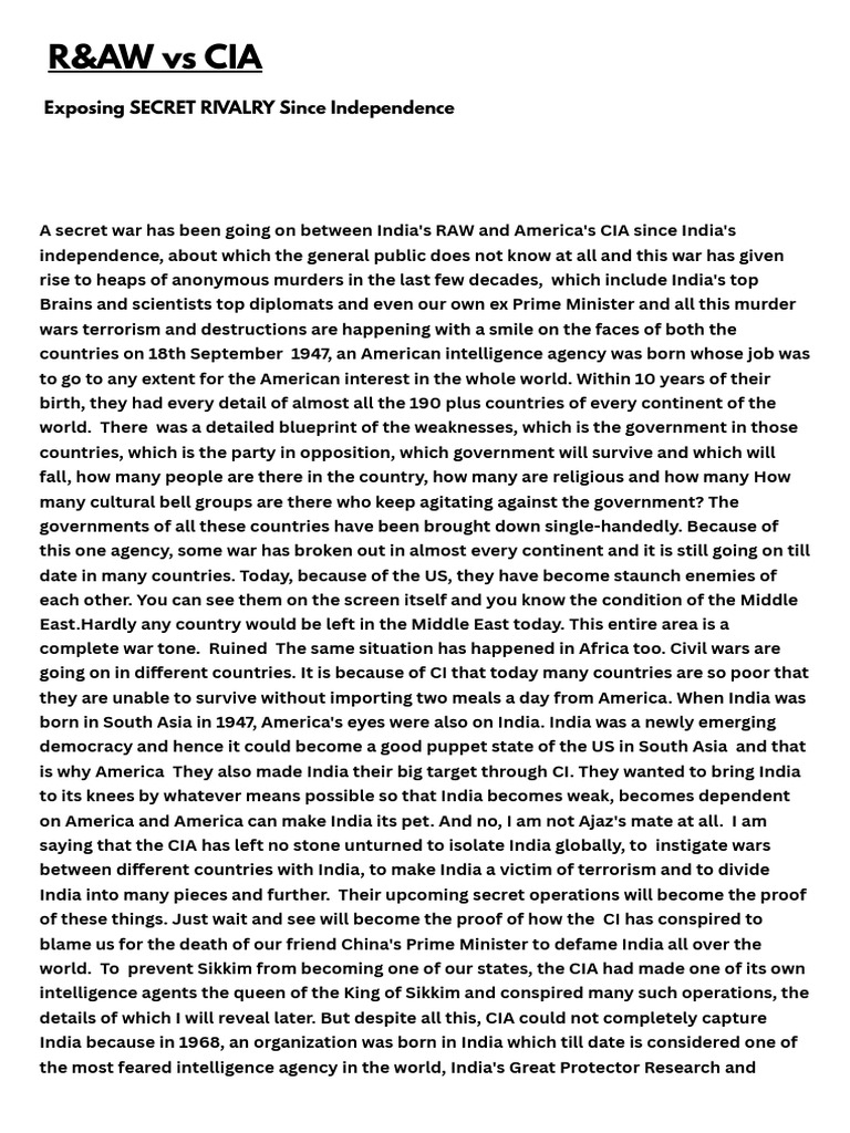RAW and CIA: Unveiling Secret Rivalry | PDF | Central Intelligence Agency
