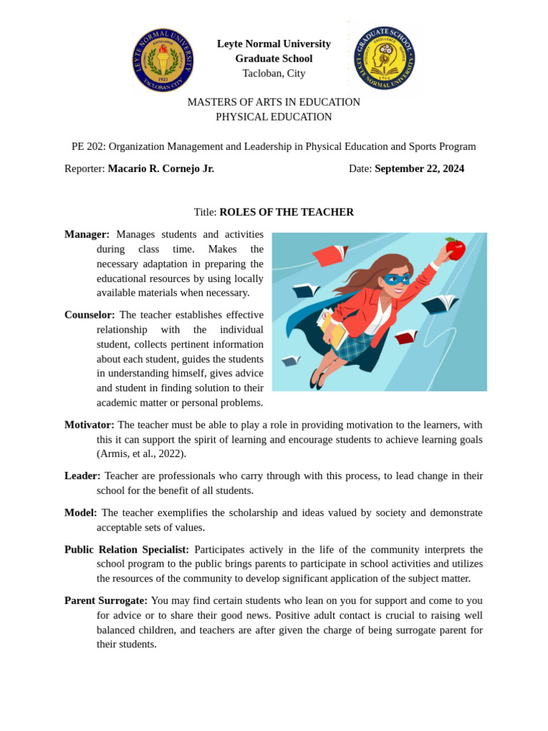 Teacher Roles in Physical Education | PDF