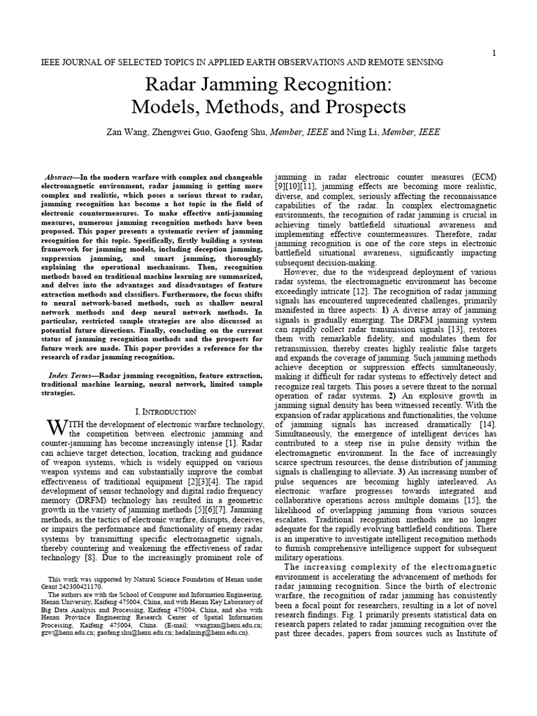 Radar Jamming Recognition Models Methods And Prospects Pdf Radar