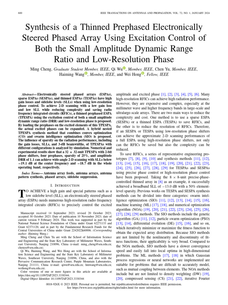 Synthesis of A Thinned Prephased Electronically Steered Phased Array ...