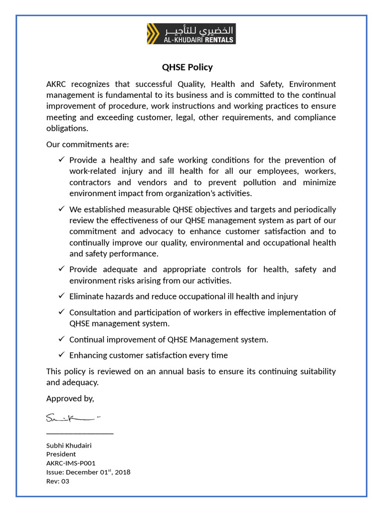 QHSE Policy | PDF