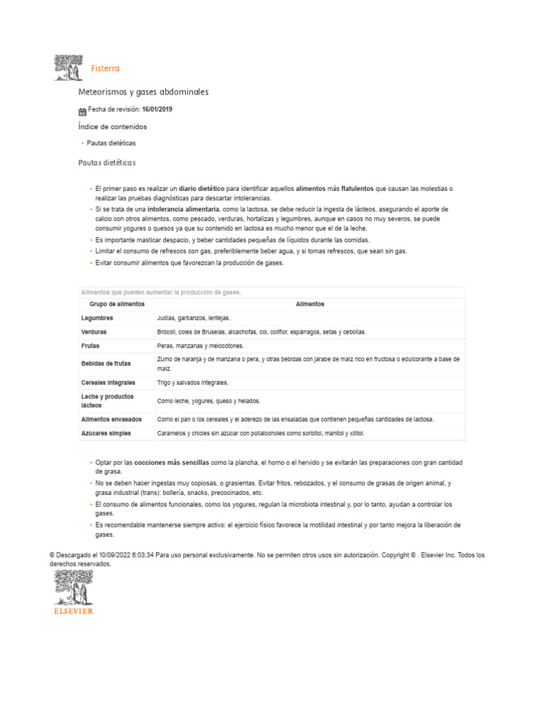 Dieta - Meteorismos y Gases Abdominales - Fisterra | PDF | Alimentos ...