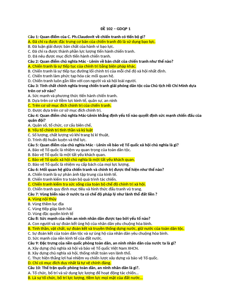 ĐỀ 102-GDQP1- Bản Azota | PDF