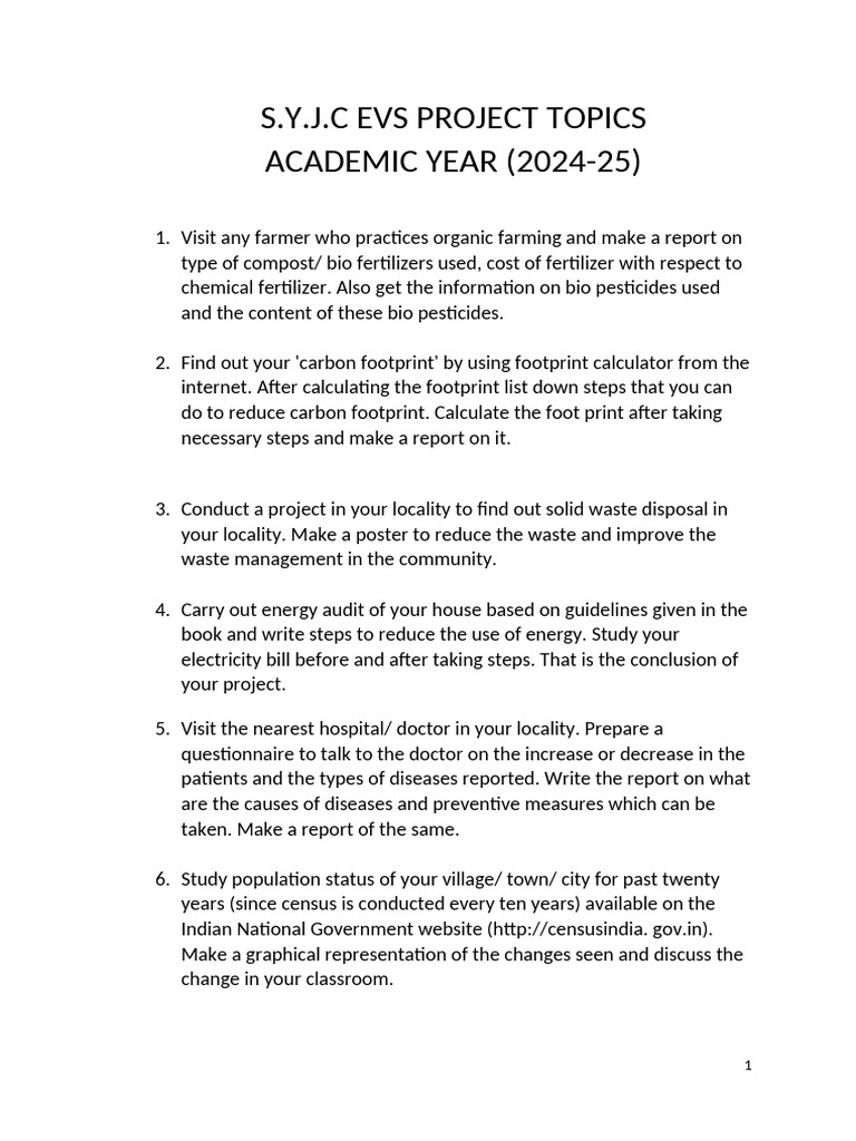 Syjc Evs Project Topic List | PDF | Waste | Organic Farming