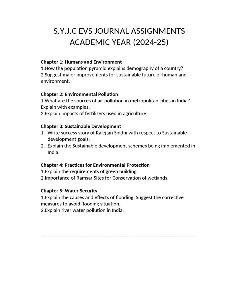 Syjc Evs Journal Assignment List | PDF