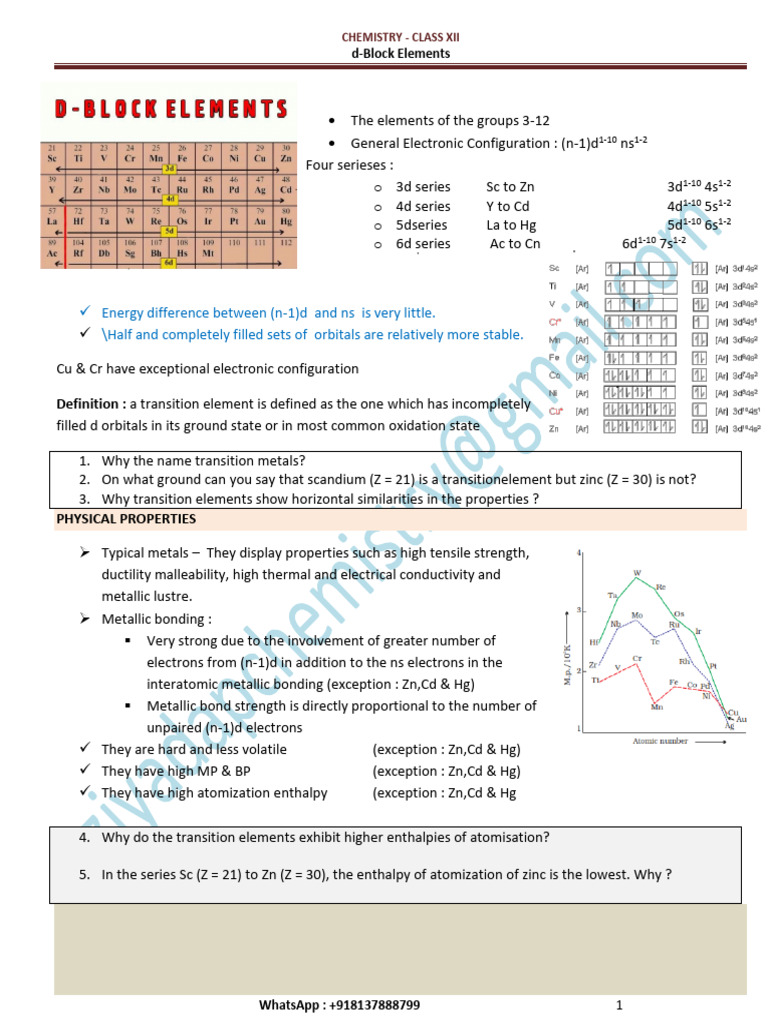 D-Block Elements - 2020 - 241118 - 214259 | PDF | Transition Metals ...