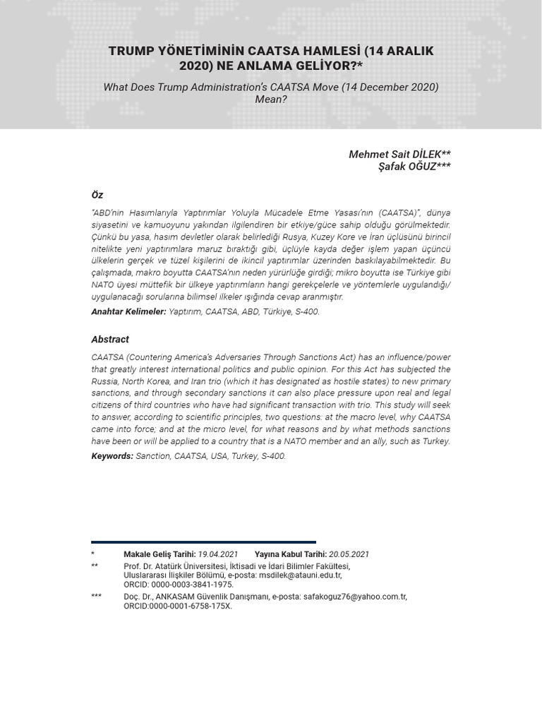 Trump Y - Netiminin CAATSA Hamlesi (14 Aral - K 2020) Ne Anlama Geliyor - (#922670) - 1720047 | PDF
