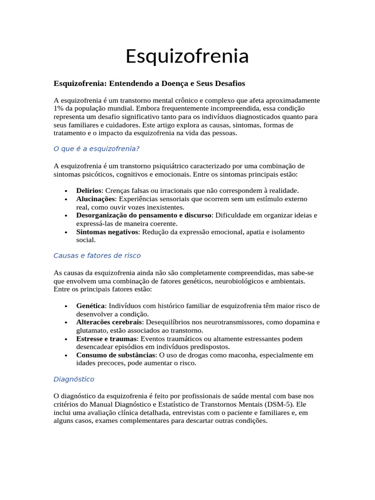 Esquizofrenia | PDF | Esquizofrenia | Distúrbio mental