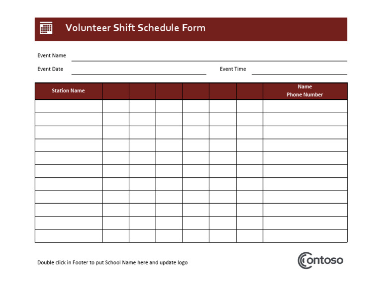Volunteer Shift Schedule Template | PDF