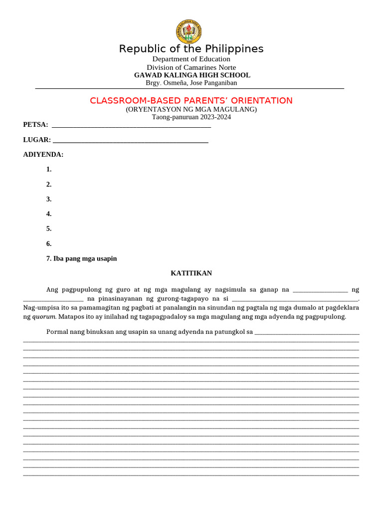 Q1 Parent Orientation Meeting Minutes 1 | PDF