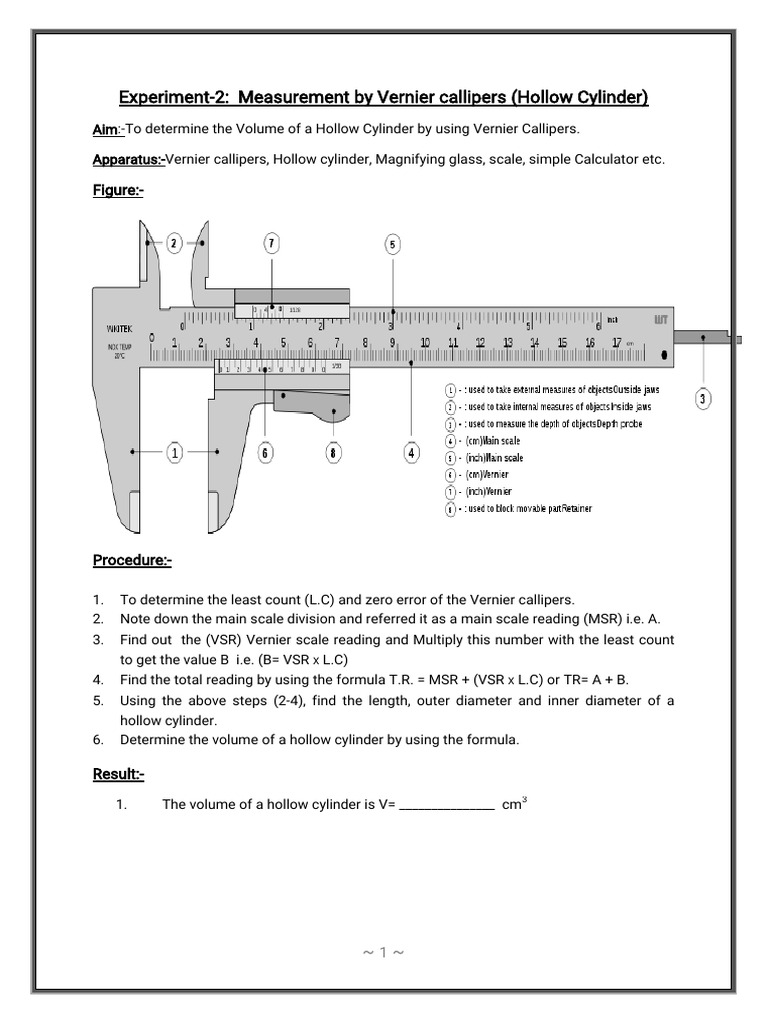 Expt No.2 - Vernier Callipers Hollow Cylinder | PDF