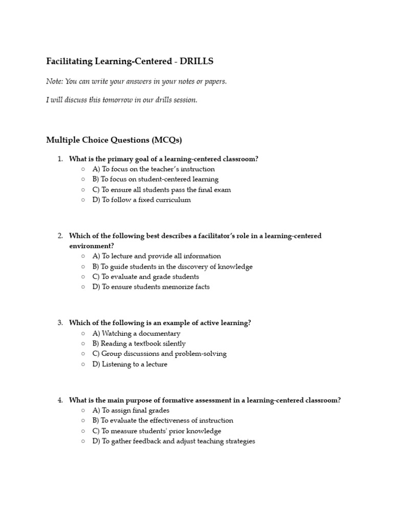 DRILLS - FACILITATING LEARNING | PDF | Educational Assessment ...
