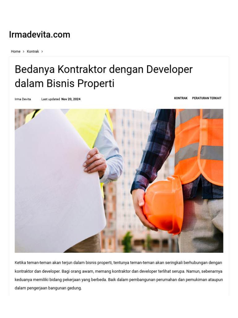 Perbedaan Kontraktor dan Developer Properti | PDF