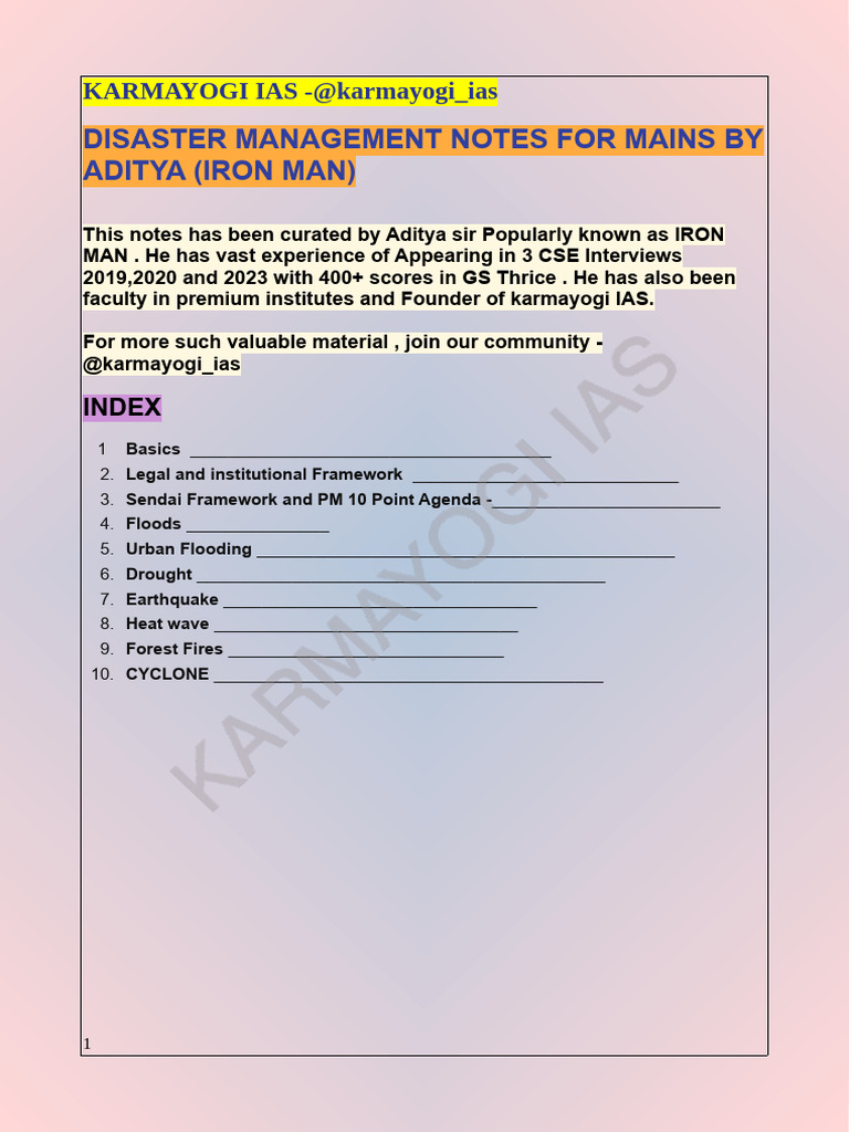 Disaster Management Notes for UPSC | PDF | Flood | Wildfire
