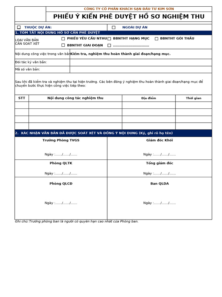 PG-P.TVGS-QT01-F.16 Phieu y Kien Phe Duyet Ho So Nghiem Thu | PDF