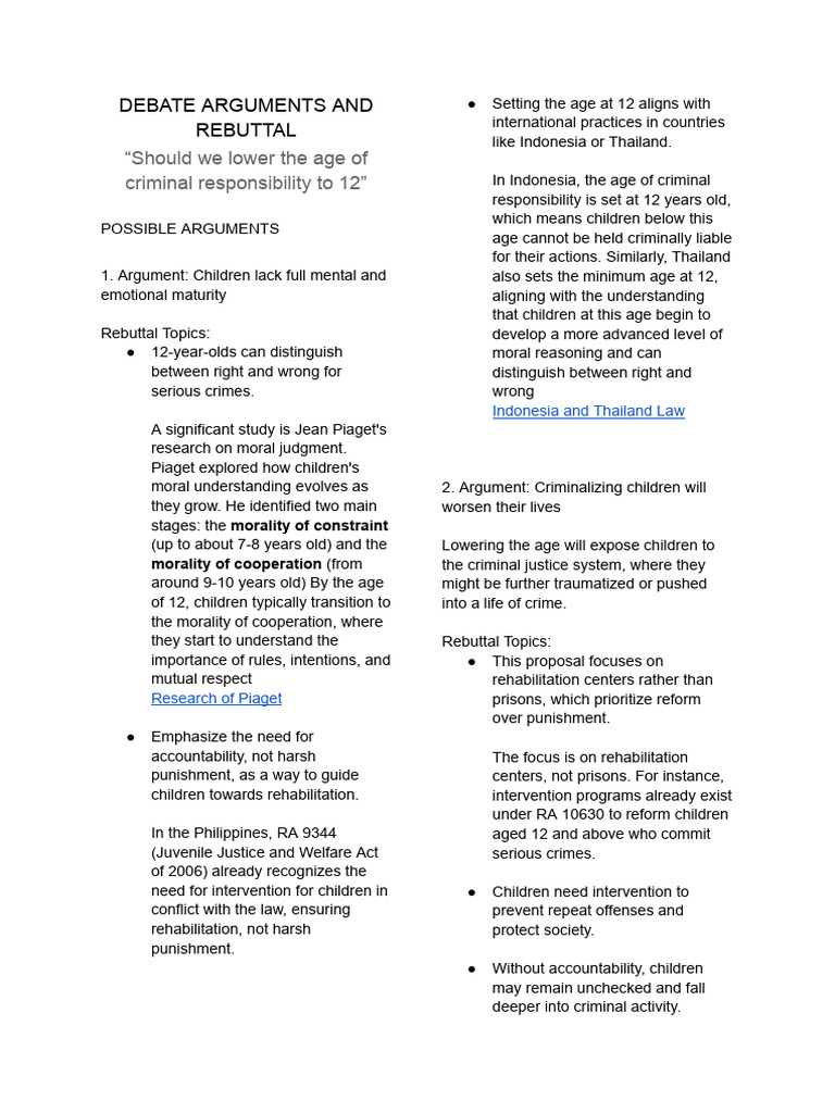 Debate Arguments and Rebuttal | PDF | Rehabilitation (Penology) | Crimes