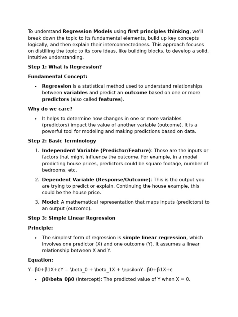 To understand Regression Models using first principles thinking | PDF To understand Regression Models using first principles thinking | PDF