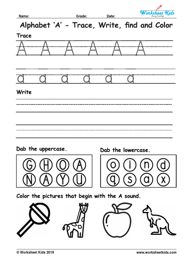 alphabet-A-trace-write-find-color | PDF