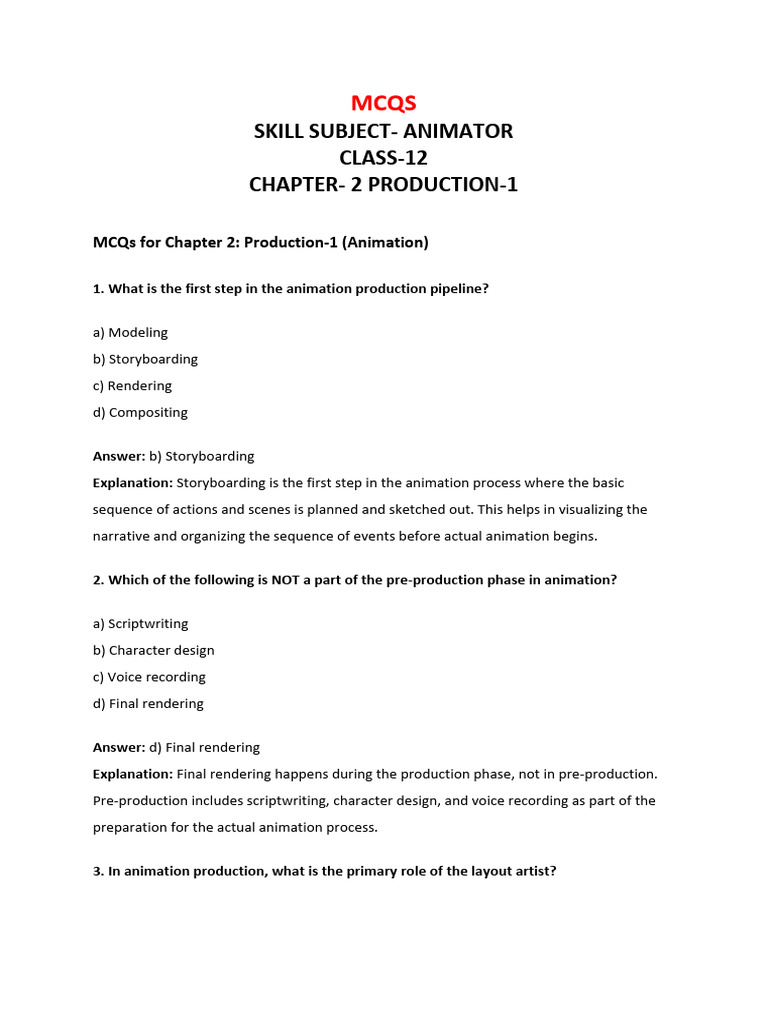 Animation Production MCQs | PDF | 3 D Computer Graphics | Animation